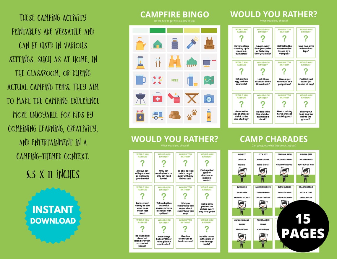 Camping Activities for Kids, Printable Activity Pack, Worksheet Bundle ...