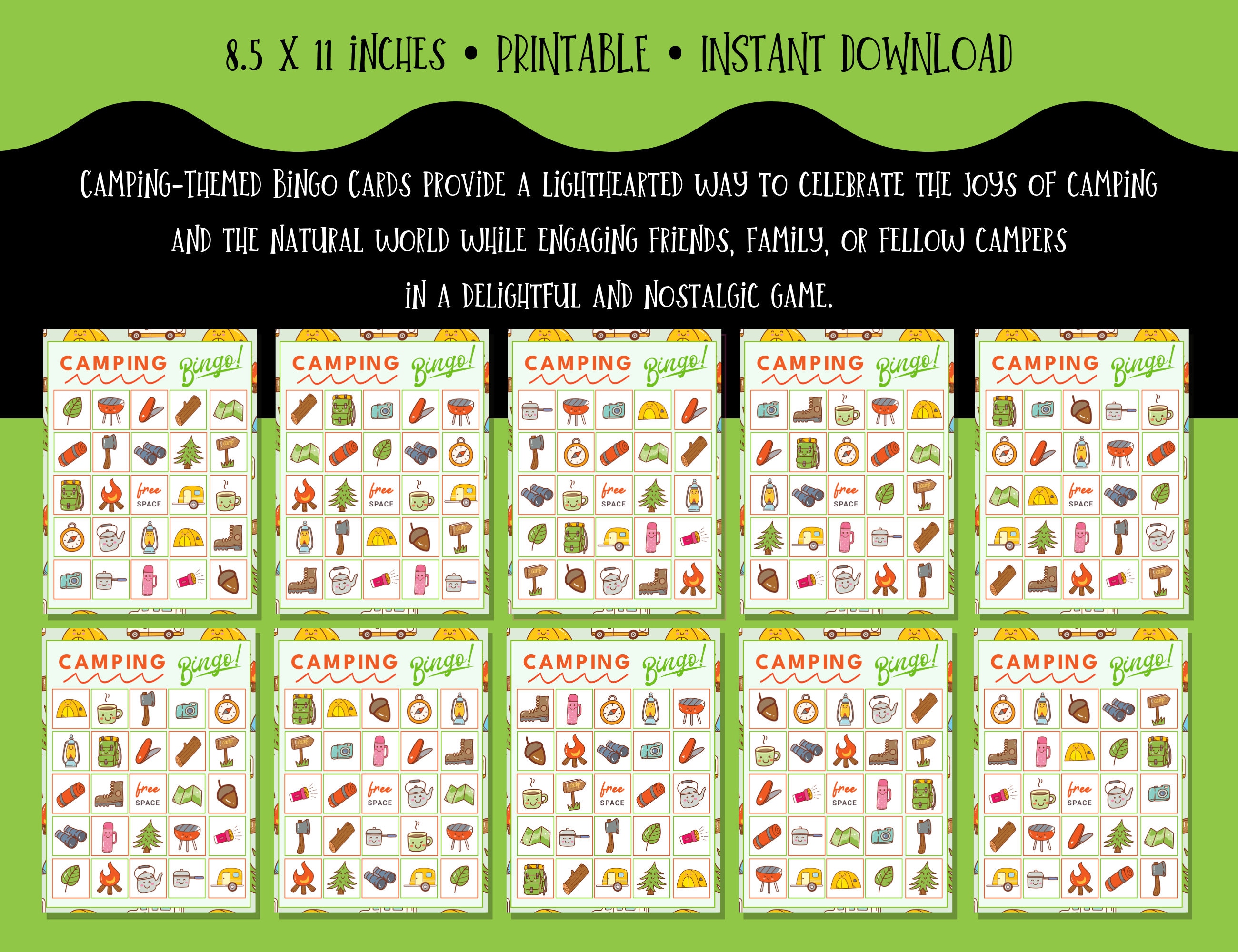 Camping Bingo Cards, Printable Outdoor Kids Adventure & Bonding Game ...