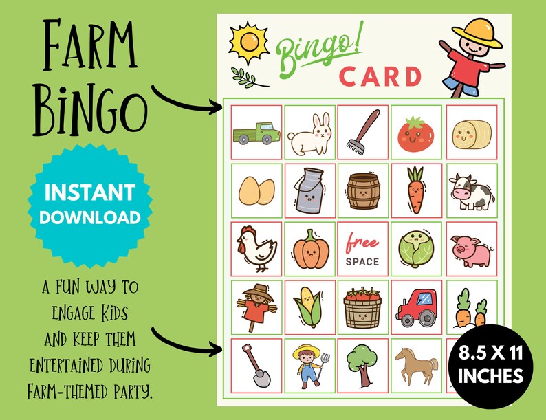 Farm Bingo Cards, Printable Barnyard Entertaining Game for All Ages ...