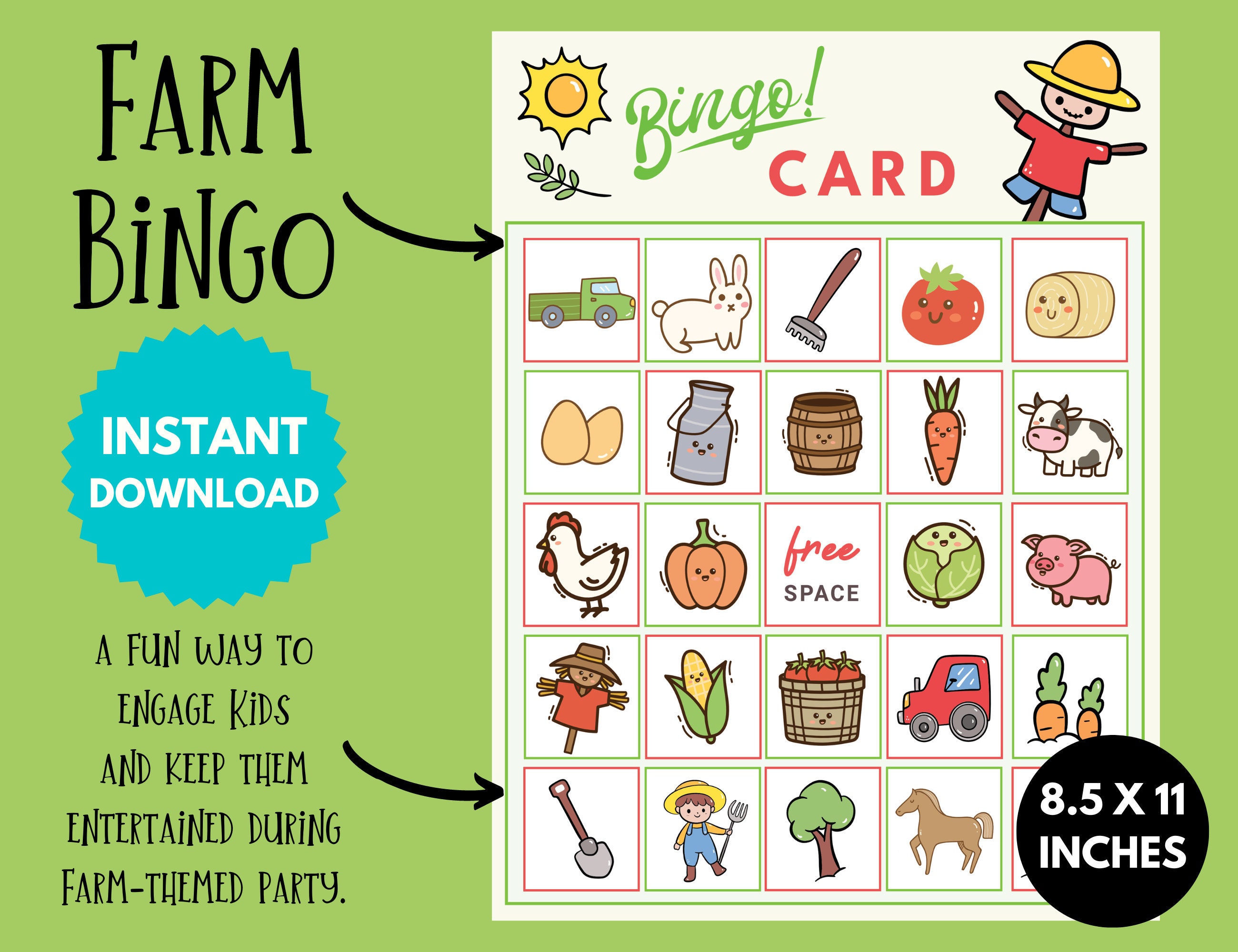 Farm Bingo Cards, Printable Barnyard Entertaining Game for All Ages ...