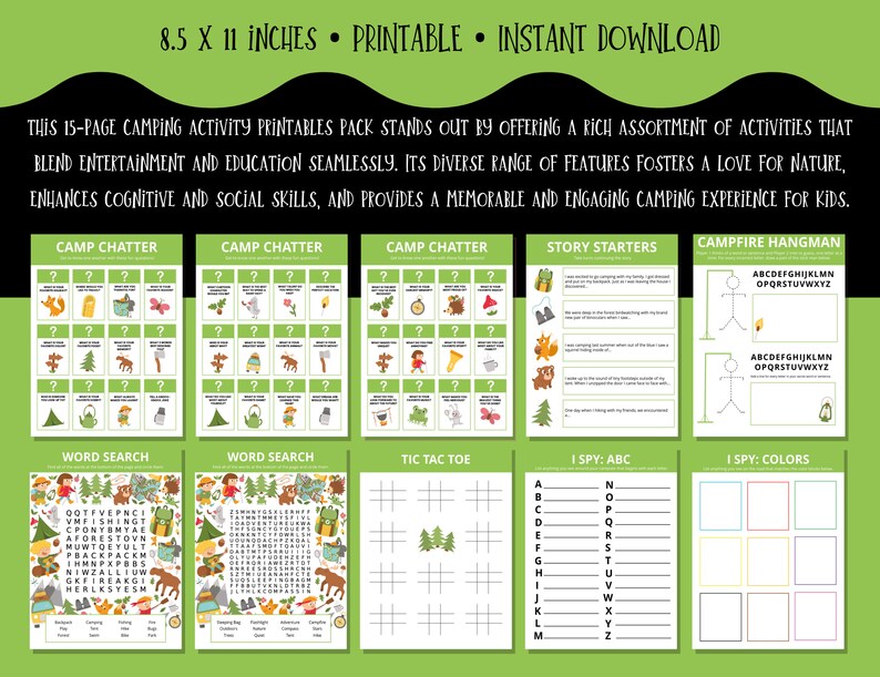 Camping Activities for Kids, Printable Activity Pack, Worksheet Bundle ...
