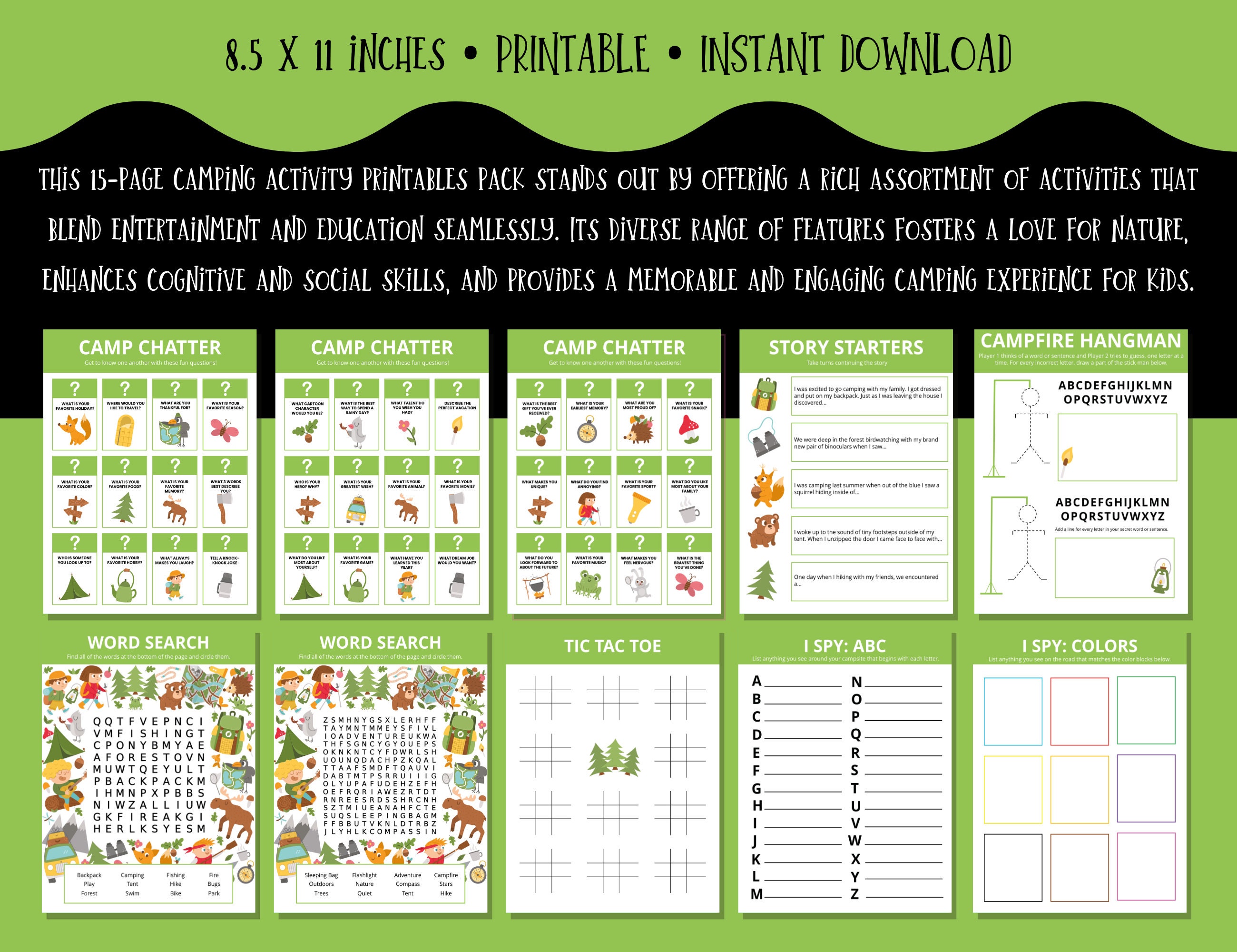 Camping Activities for Kids, Printable Activity Pack, Worksheet Bundle ...