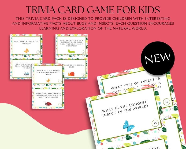 Bugs & Insects Trivia Cards Set, Trivia Game Printable, Trivia Night ...