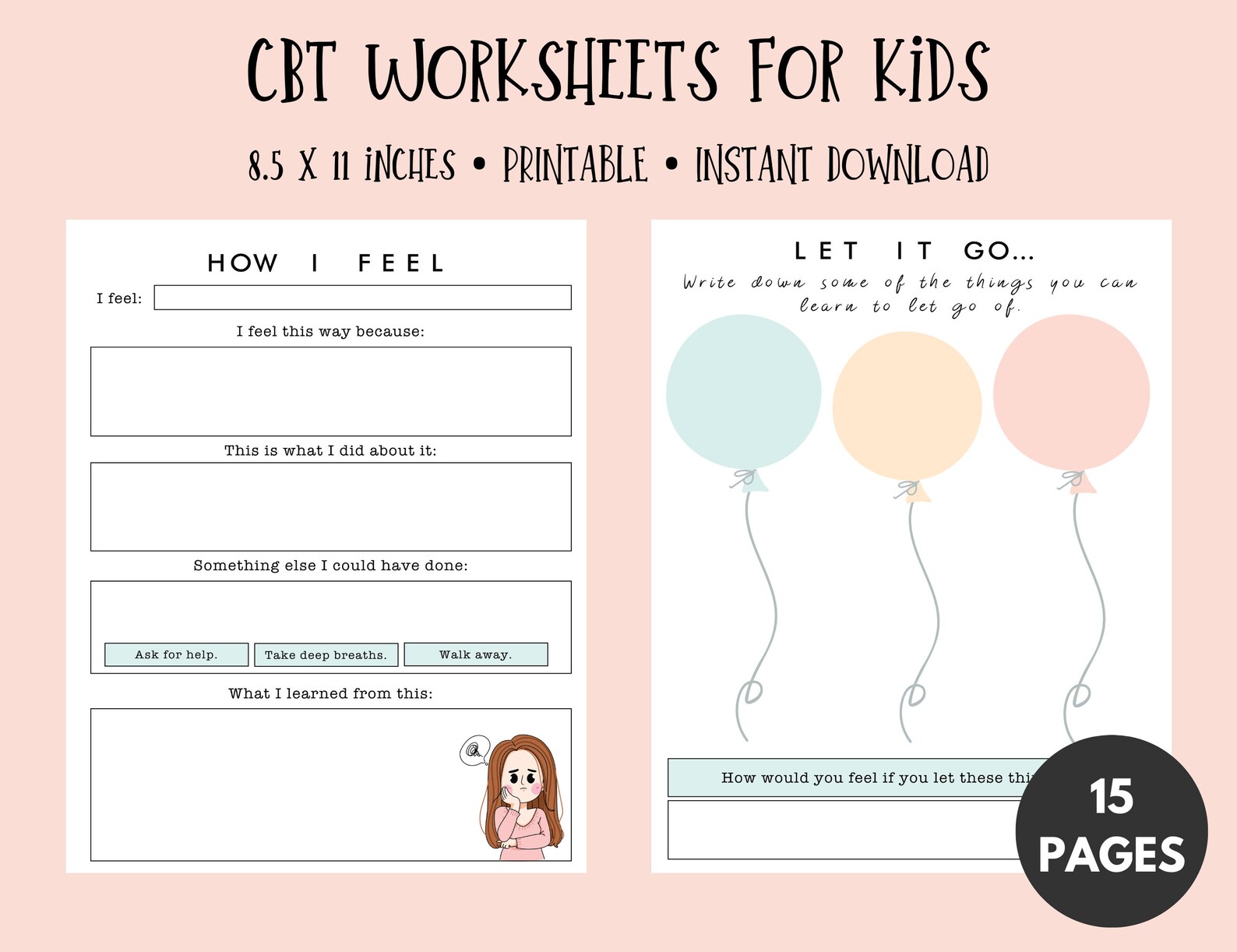 CBT Worksheets for Kids Bundle, Mental Health Printable Cbt Activity ...
