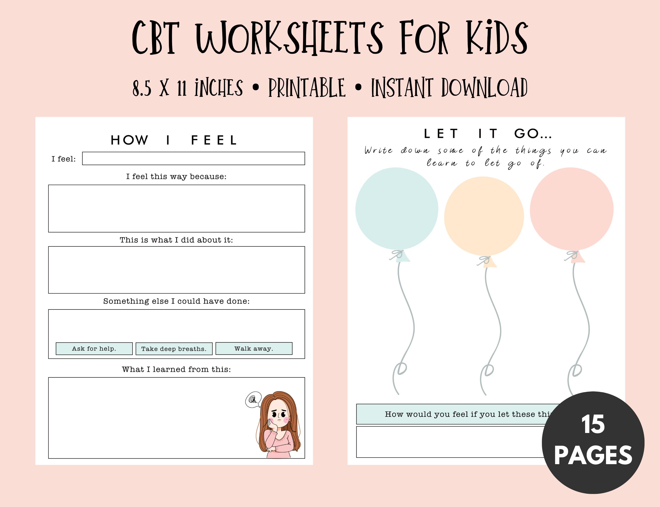 CBT Worksheets for Kids Bundle, Mental Health Printable Cbt Activity ...