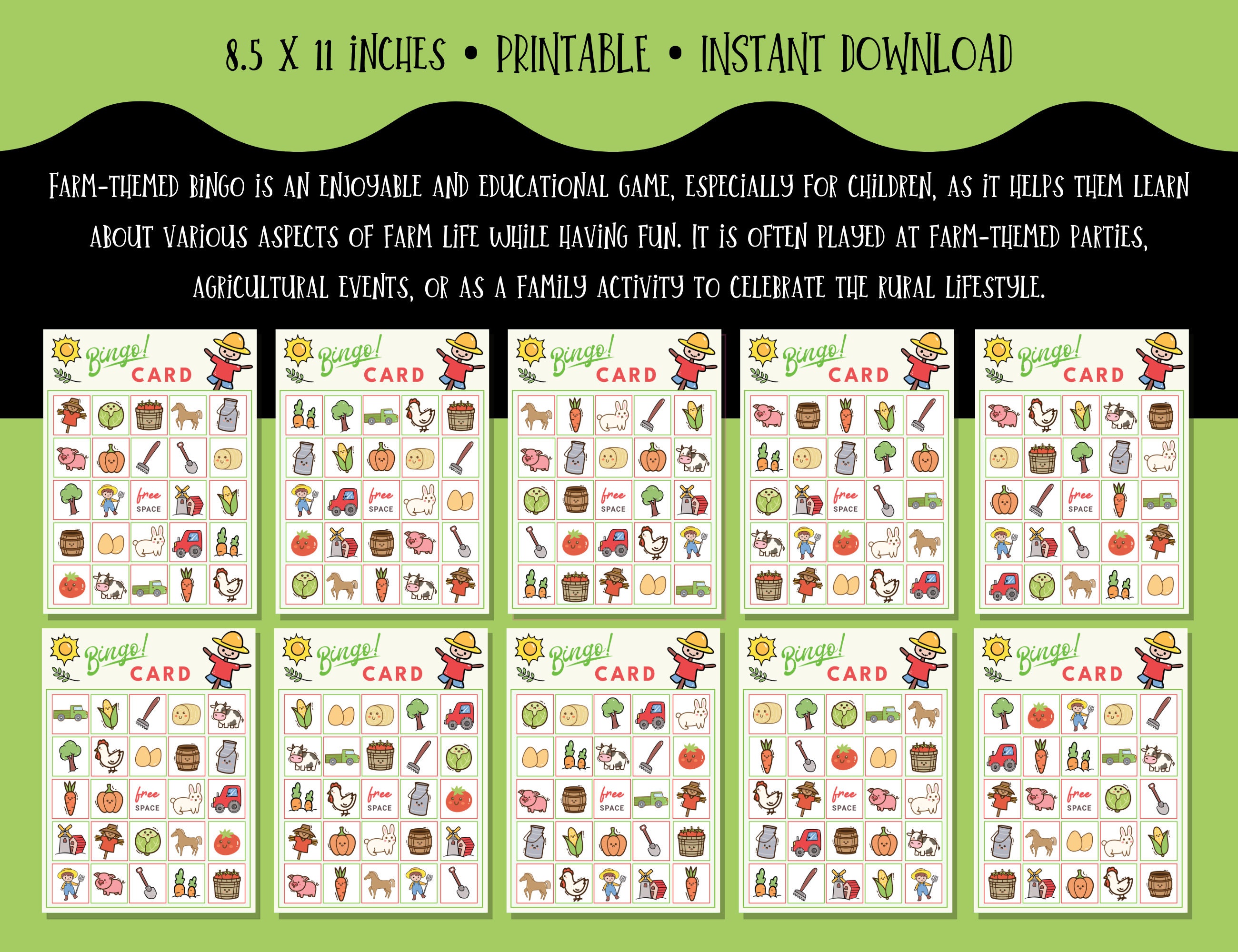 Farm Bingo Cards, Printable Barnyard Entertaining Game for All Ages ...