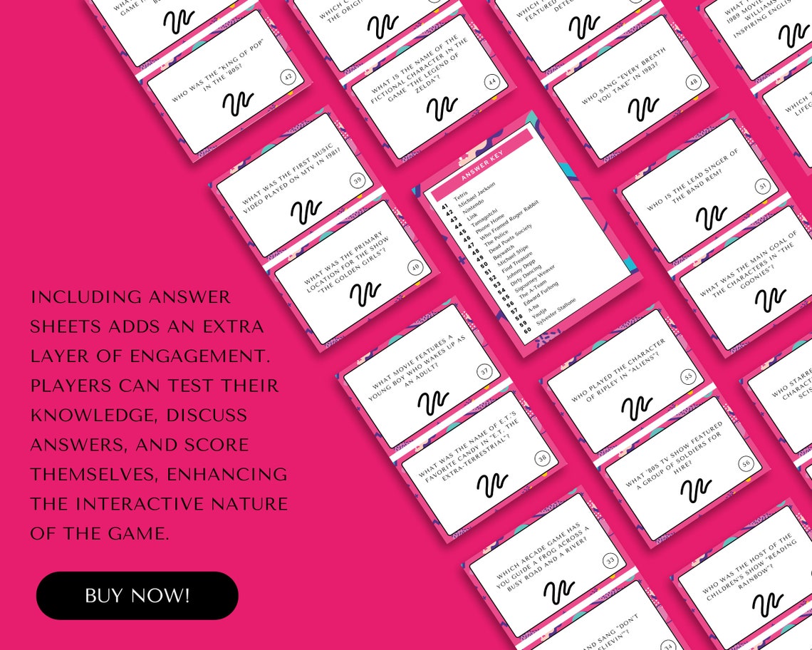 80s Pop Culture Trivia Cards Set Trivia Game Printable - Etsy
