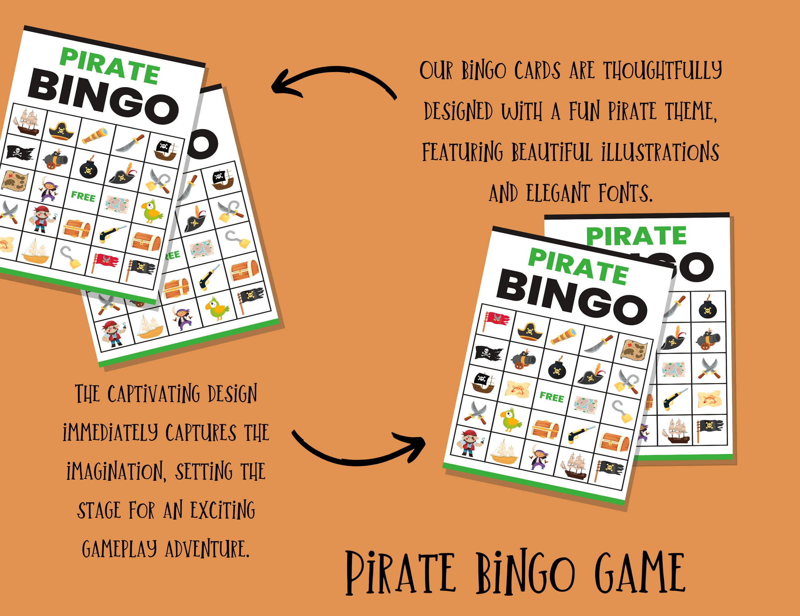 Pirate Bingo Cards, Printable Educational Treasure Hunt Party Game, Fun ...