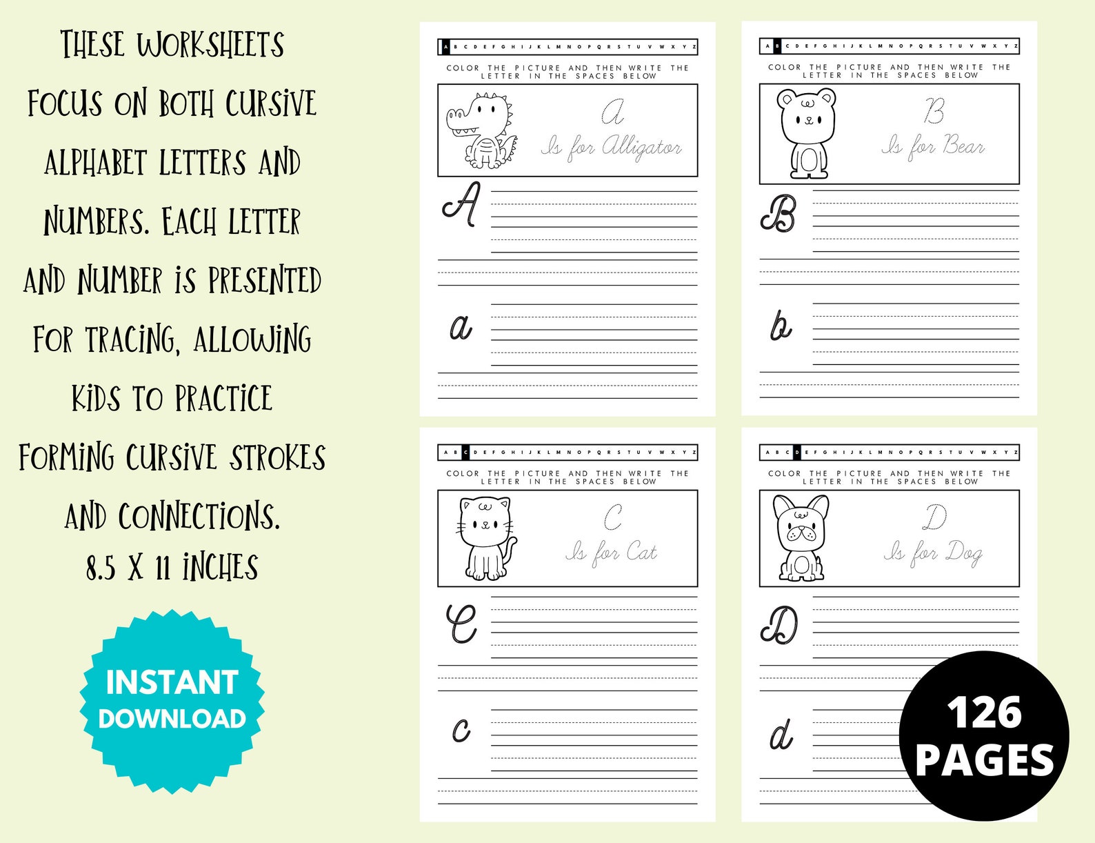 Cursive Handwriting Worksheets for Kids, Printable Cursive Writing ...