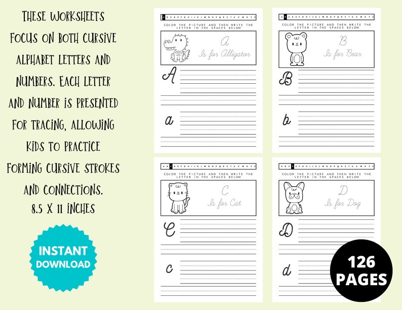 Cursive Handwriting Worksheets for Kids, Printable Cursive Writing ...