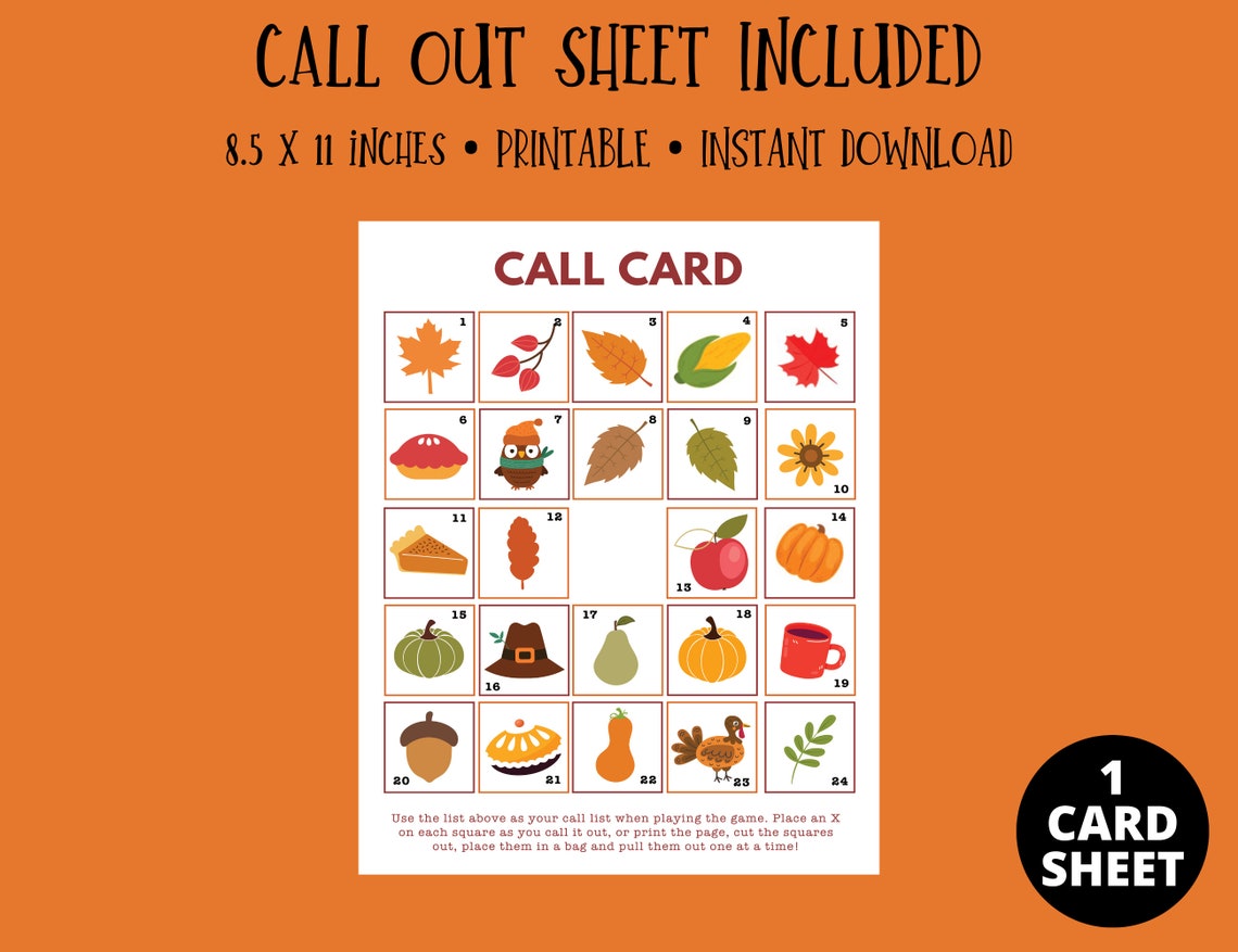Printable Thanksgiving Bingo Cards, Festive Holiday Party Game, Fall ...