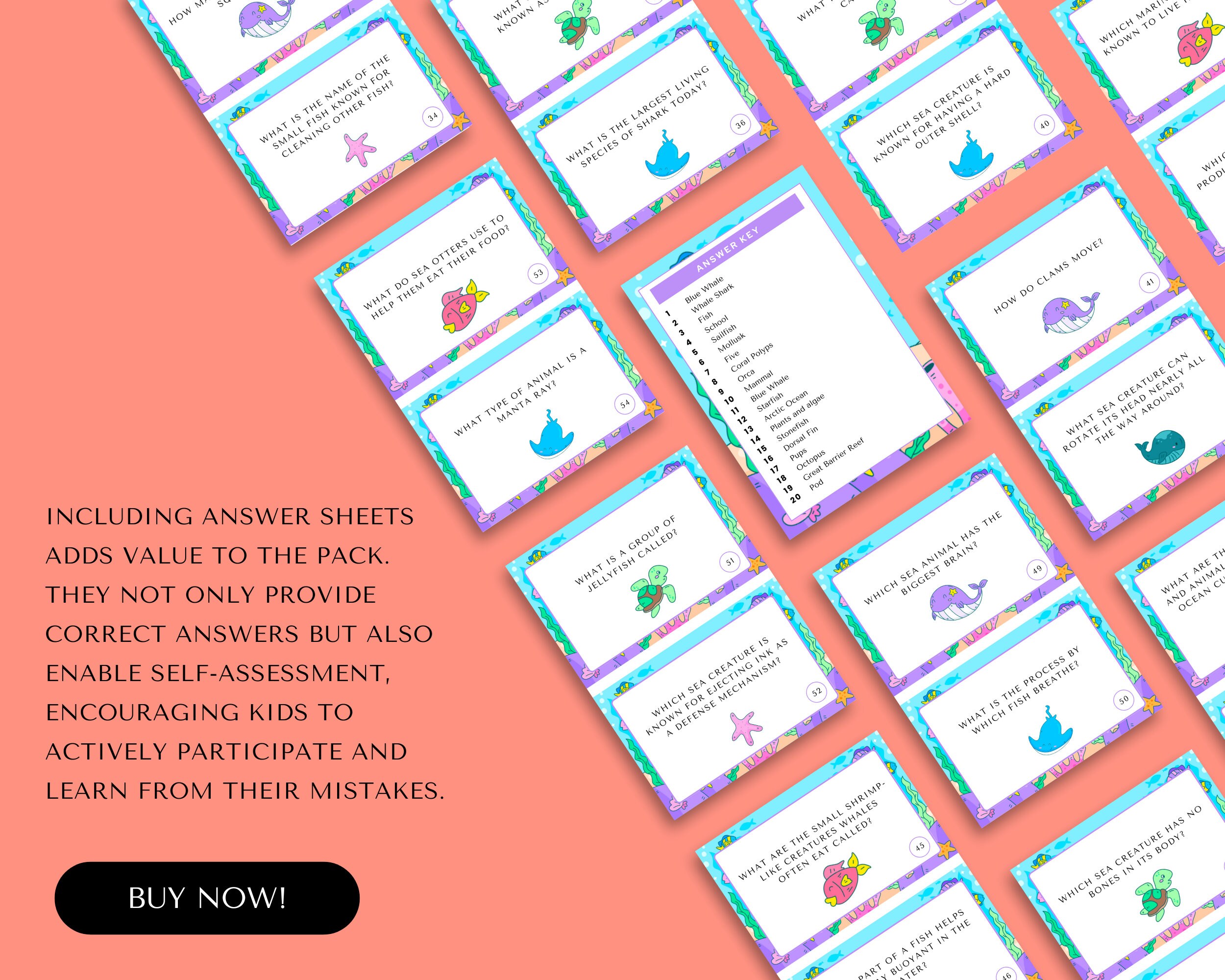 Under the Sea Trivia Cards Set, Trivia Game Printable, Trivia Night ...