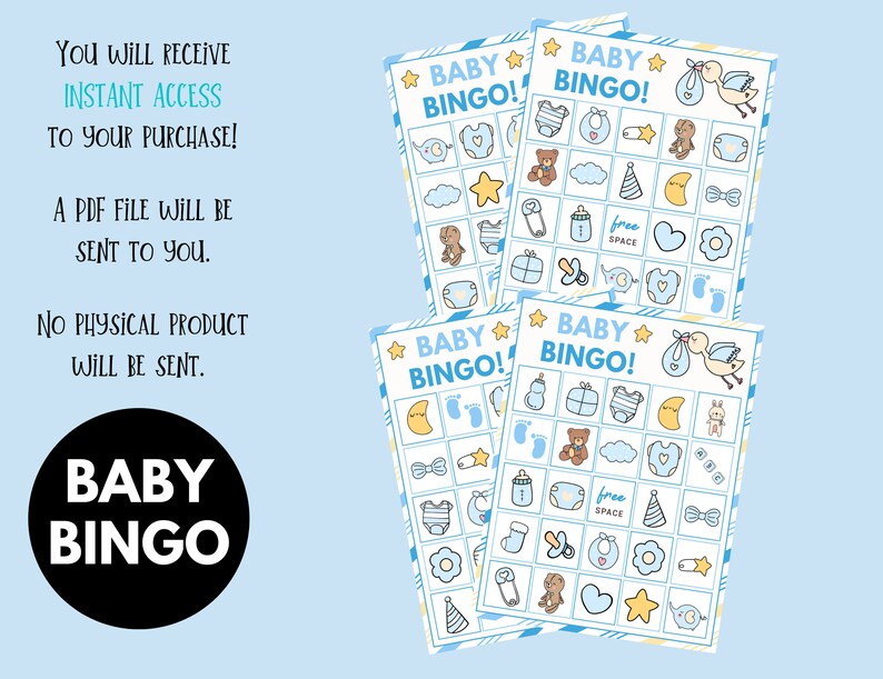 Baby Shower Bingo Printable, Baby Boy Bingo Printable, Baby Shower Gift ...