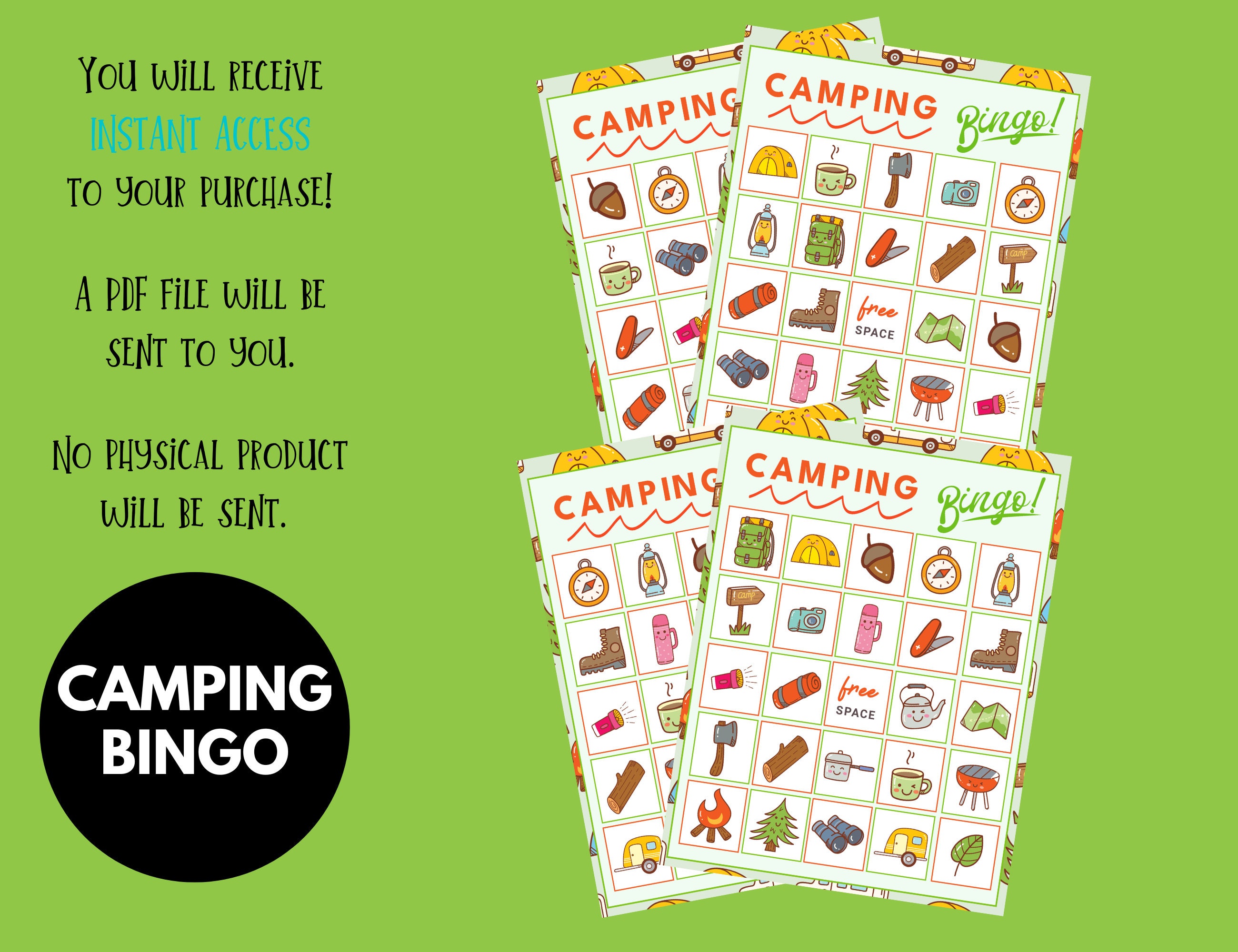 Camping Bingo Cards, Printable Outdoor Kids Adventure & Bonding Game ...
