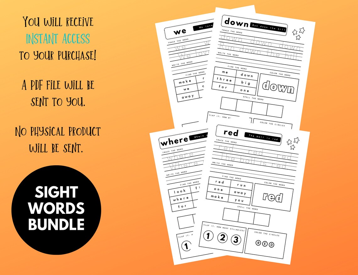 Printable Dolch Sight Word Worksheets for Pre-k & Kindergarten ...