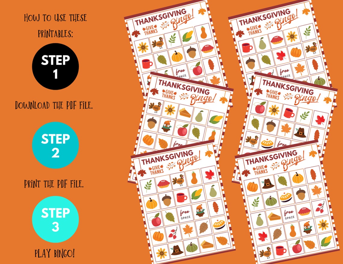 Printable Thanksgiving Bingo Cards, Festive Holiday Party Game, Fall ...