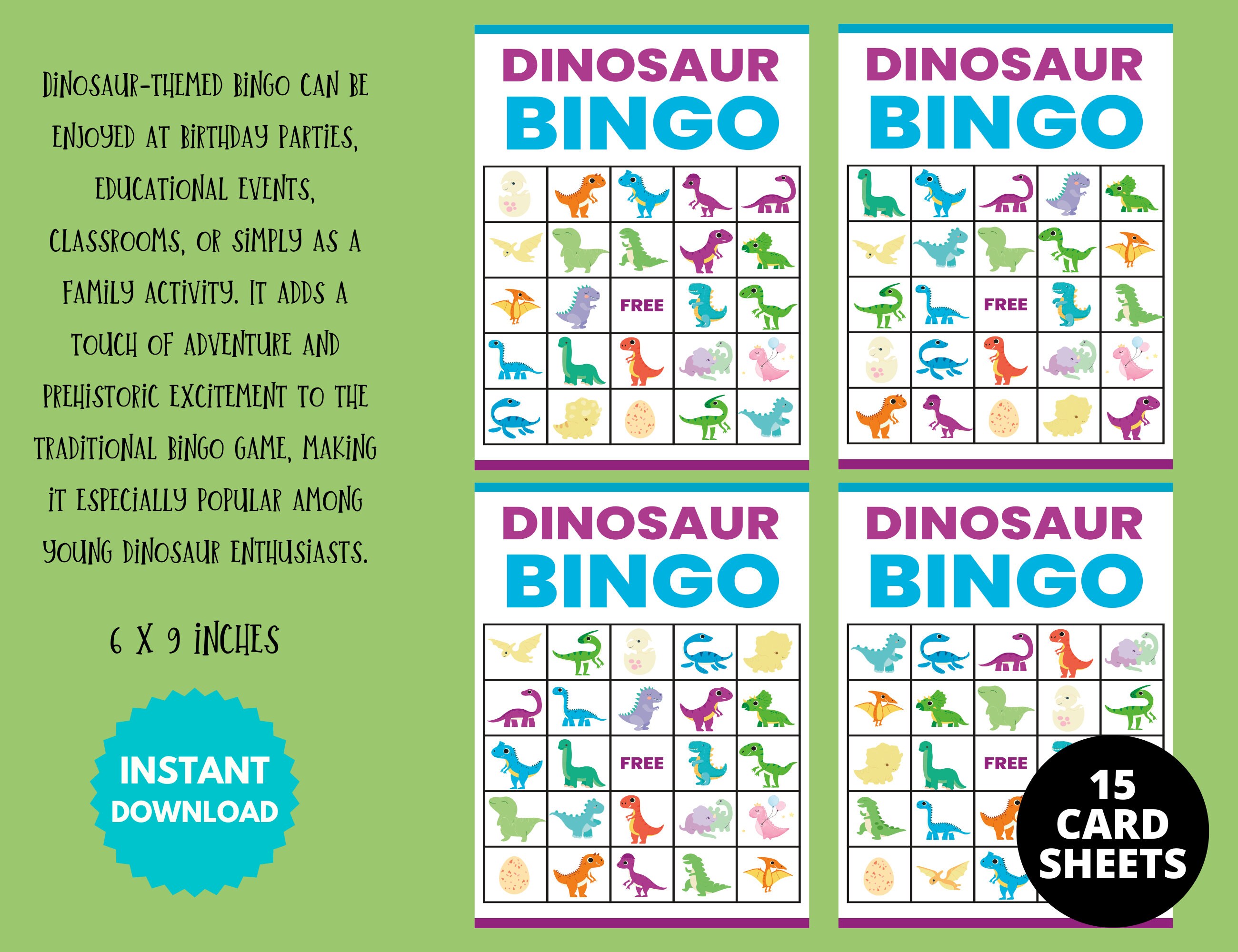 Dinosaur Bingo Cards, Printable Prehistoric Party Game, Fun Dino-themed ...