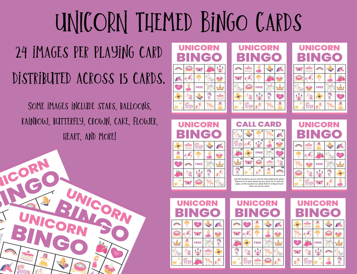 Unicorn Bingo Cards, Printable Unicorn Birthday Game, Magical Party ...