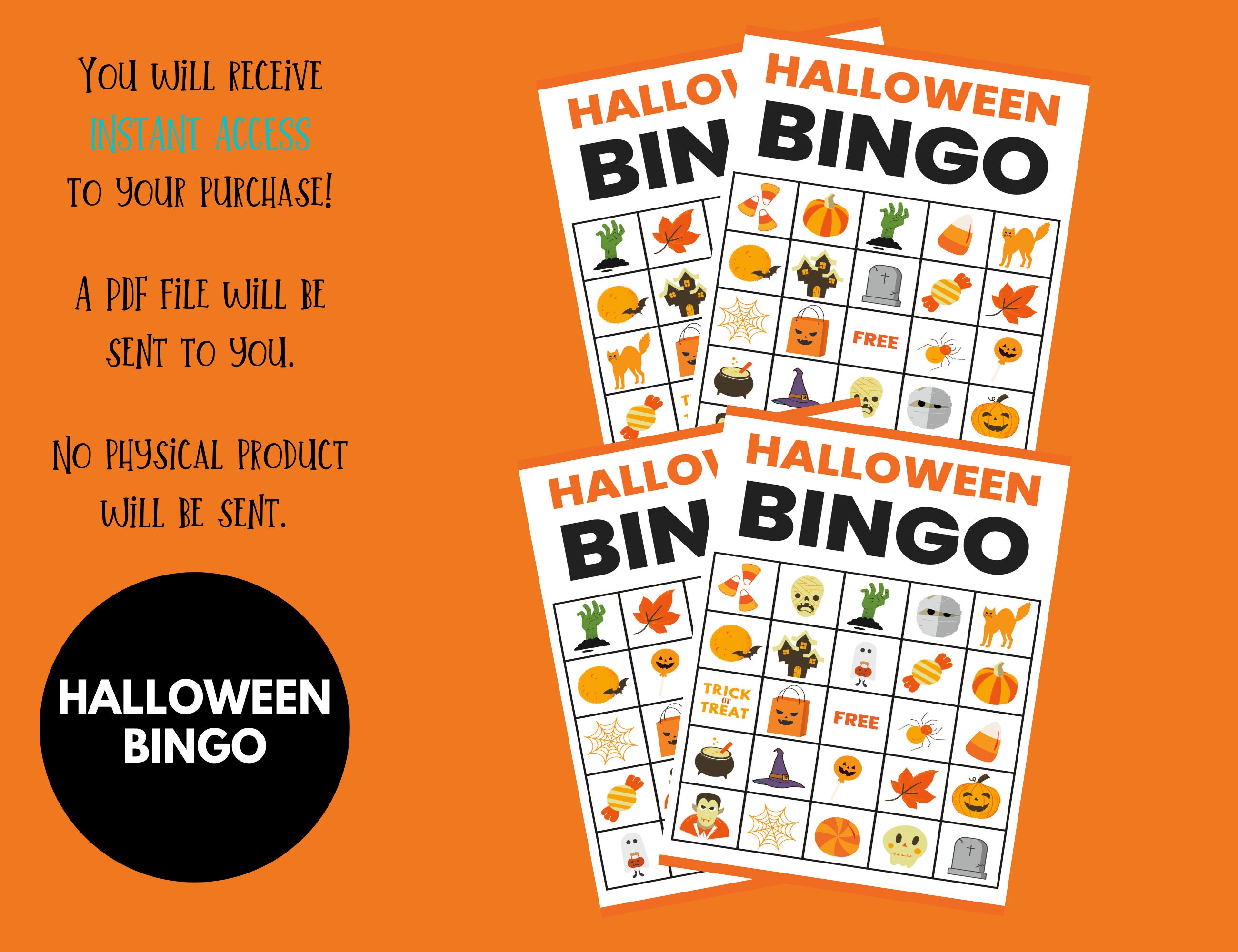 Halloween Bingo Cards, Printable Holiday Classroom Party Game, Spooky ...