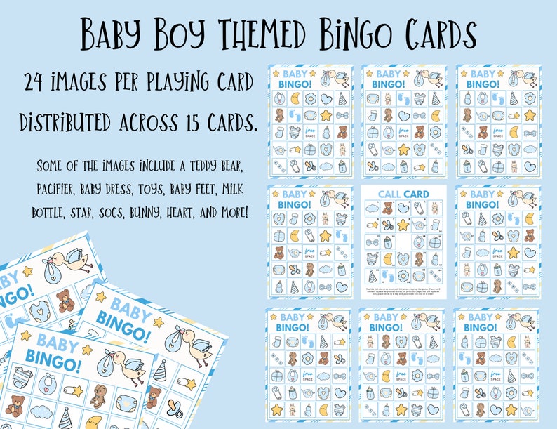 Baby Shower Bingo Printable, Baby Boy Bingo Printable, Baby Shower Gift ...
