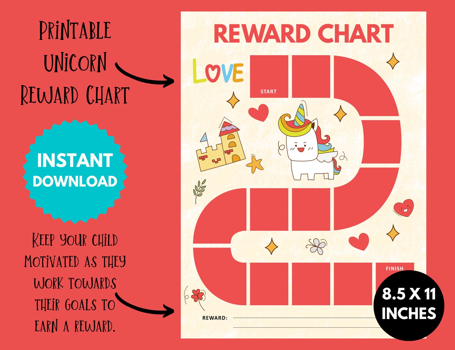 Unicorn Reward Chart for Kids, Behavior Chart Printable, Daily Chore ...