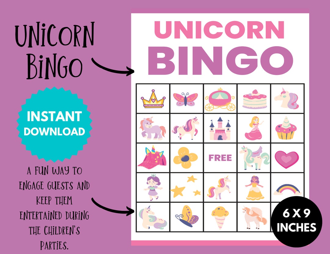 Unicorn Bingo Cards, Printable Unicorn Birthday Game, Magical Party ...