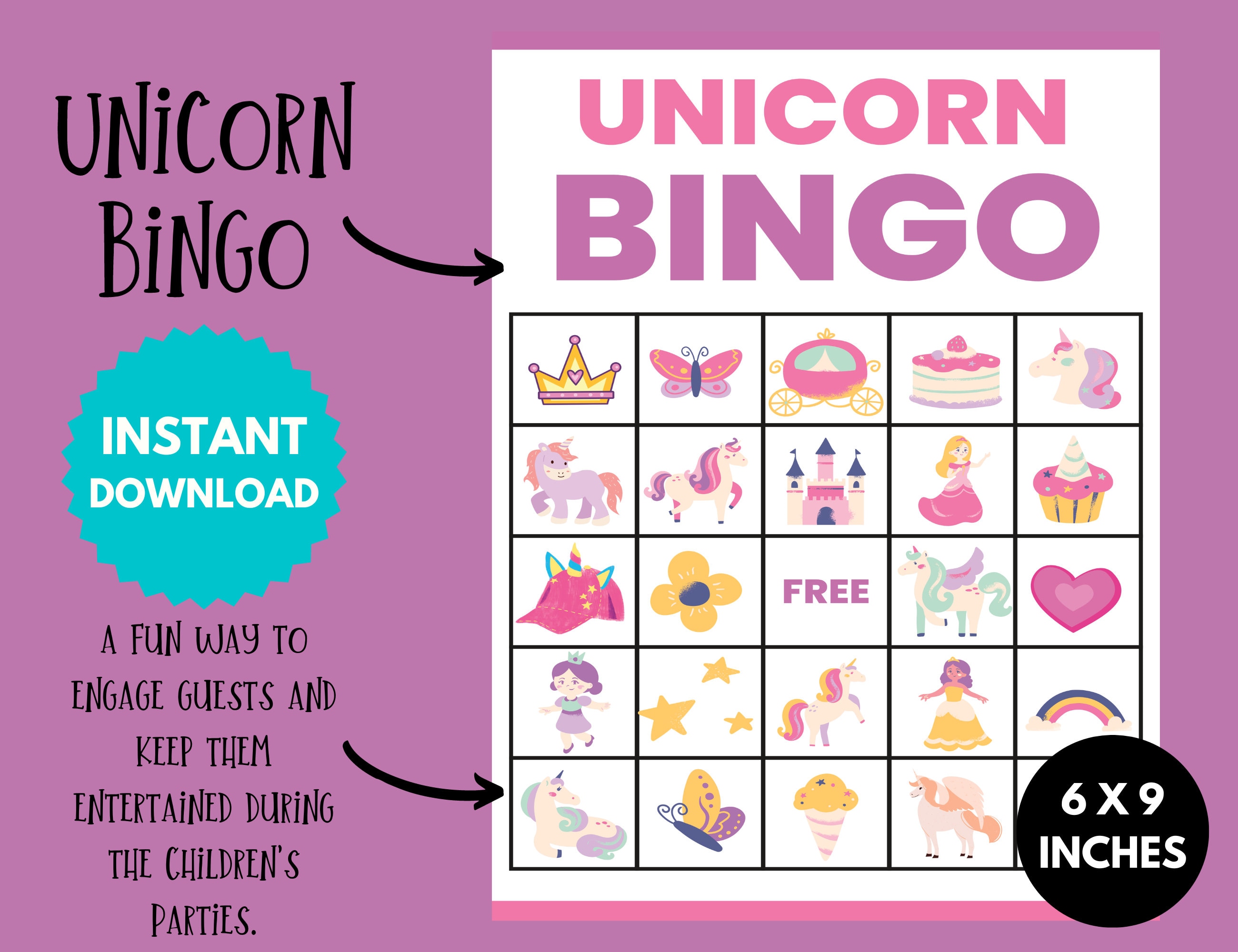 Unicorn Bingo Cards, Printable Unicorn Birthday Game, Magical Party ...