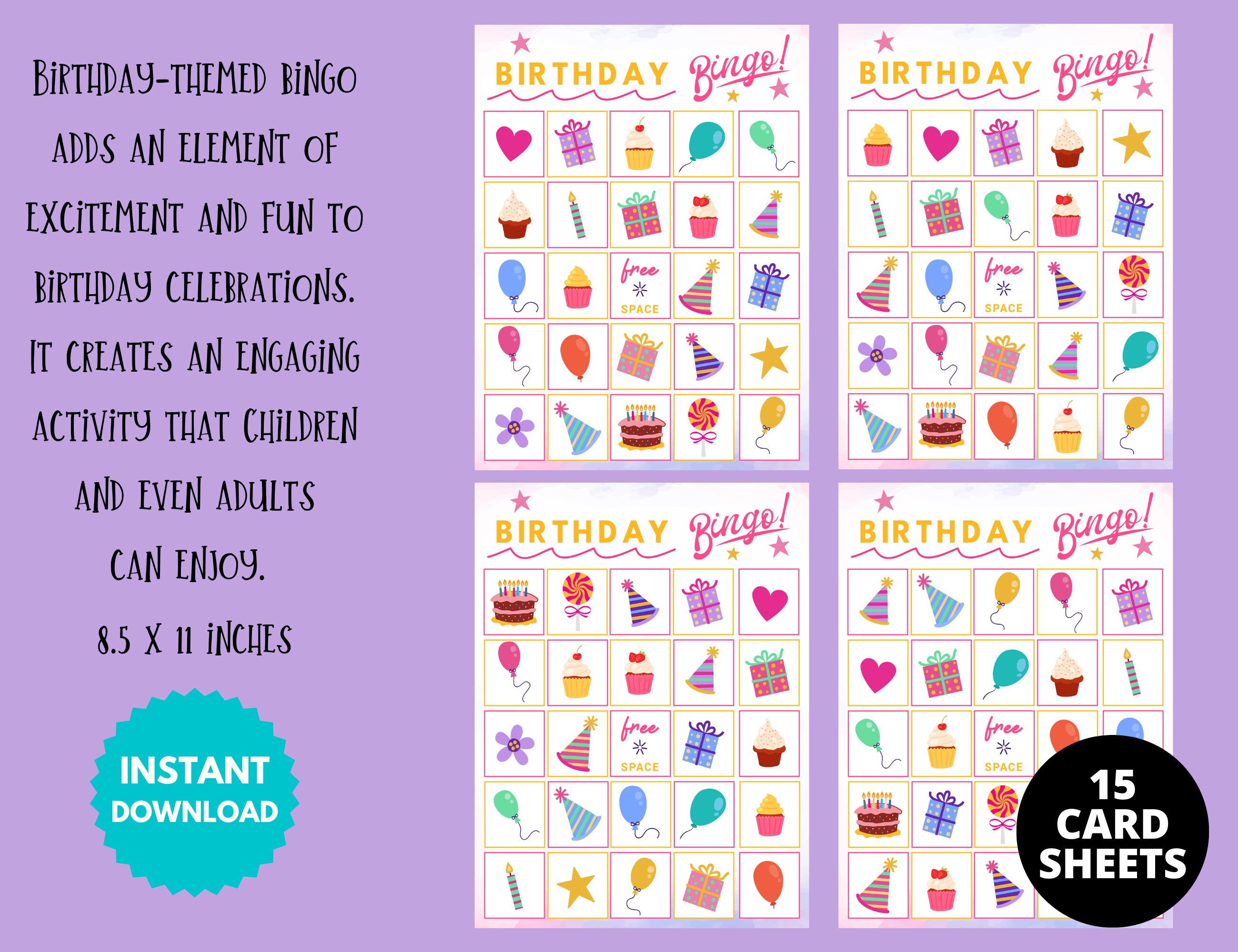 Printable Birthday Bingo Cards, Fun Party Board Game for Kids, Happy ...