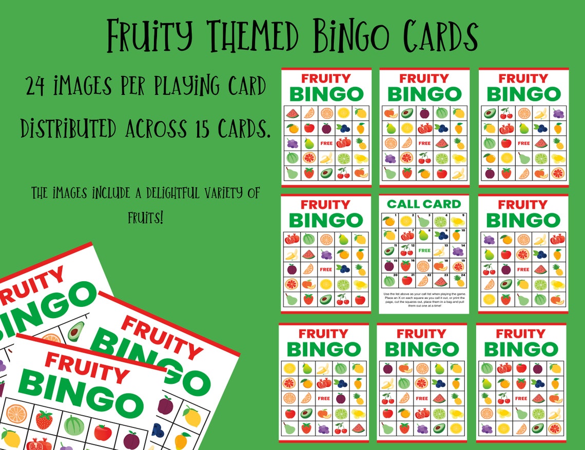 Fruit Bingo Cards, Printable Educational Garden Party Game, Fun Fruity ...