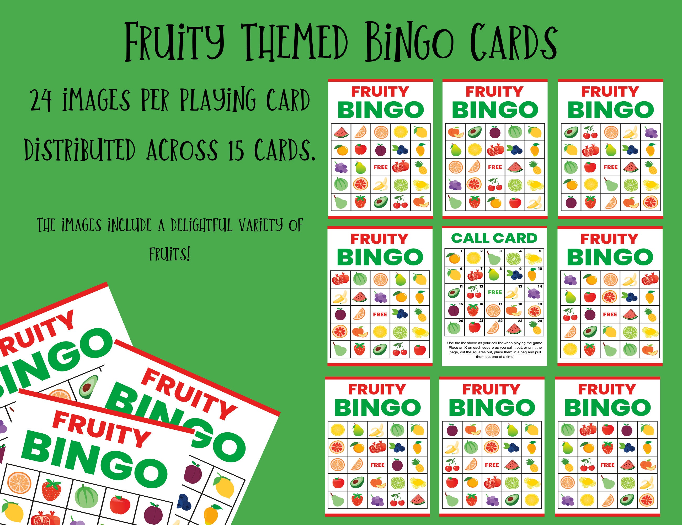 Fruit Bingo Cards, Printable Educational Garden Party Game, Fun Fruity ...