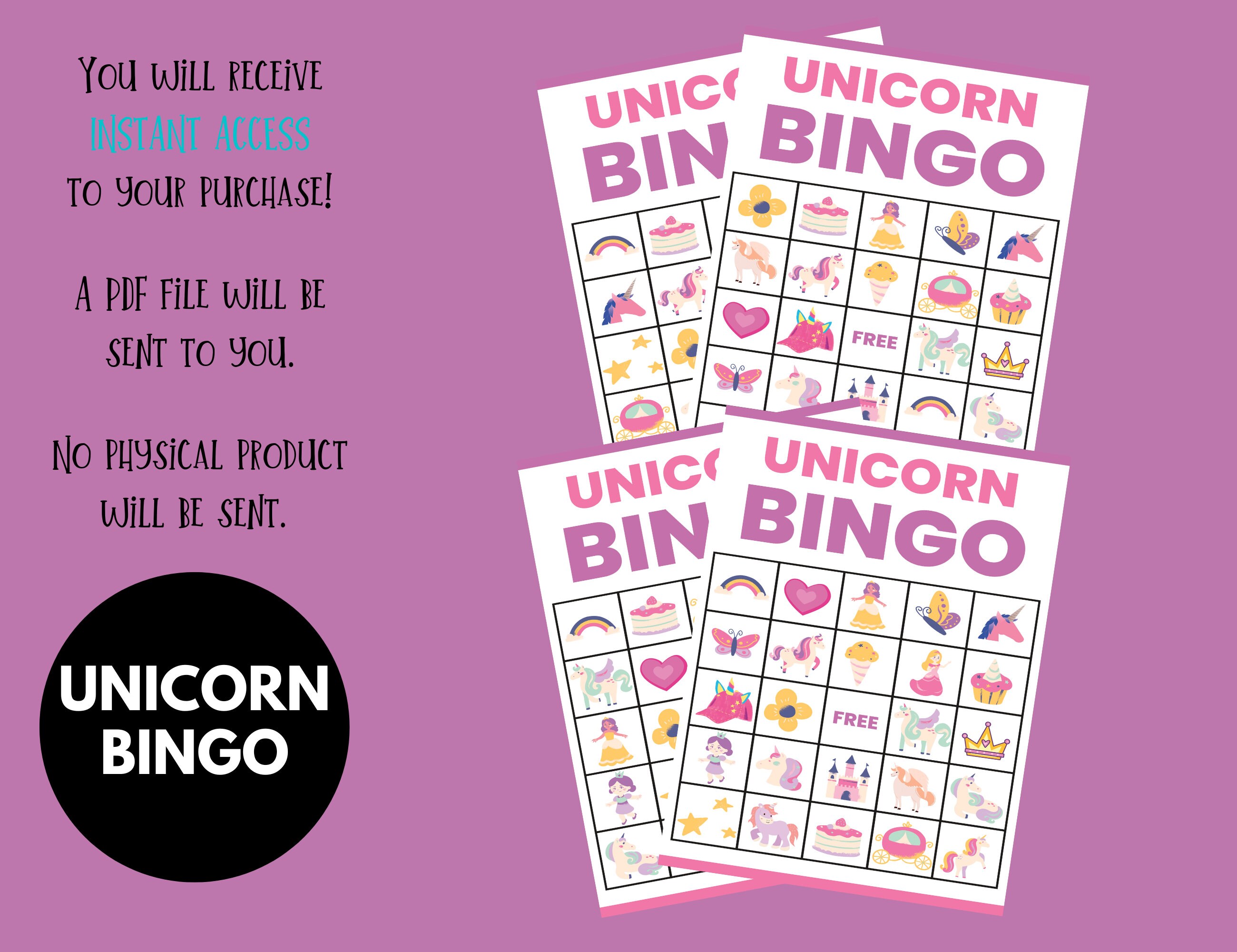 Unicorn Bingo Cards, Printable Unicorn Birthday Game, Magical Party ...