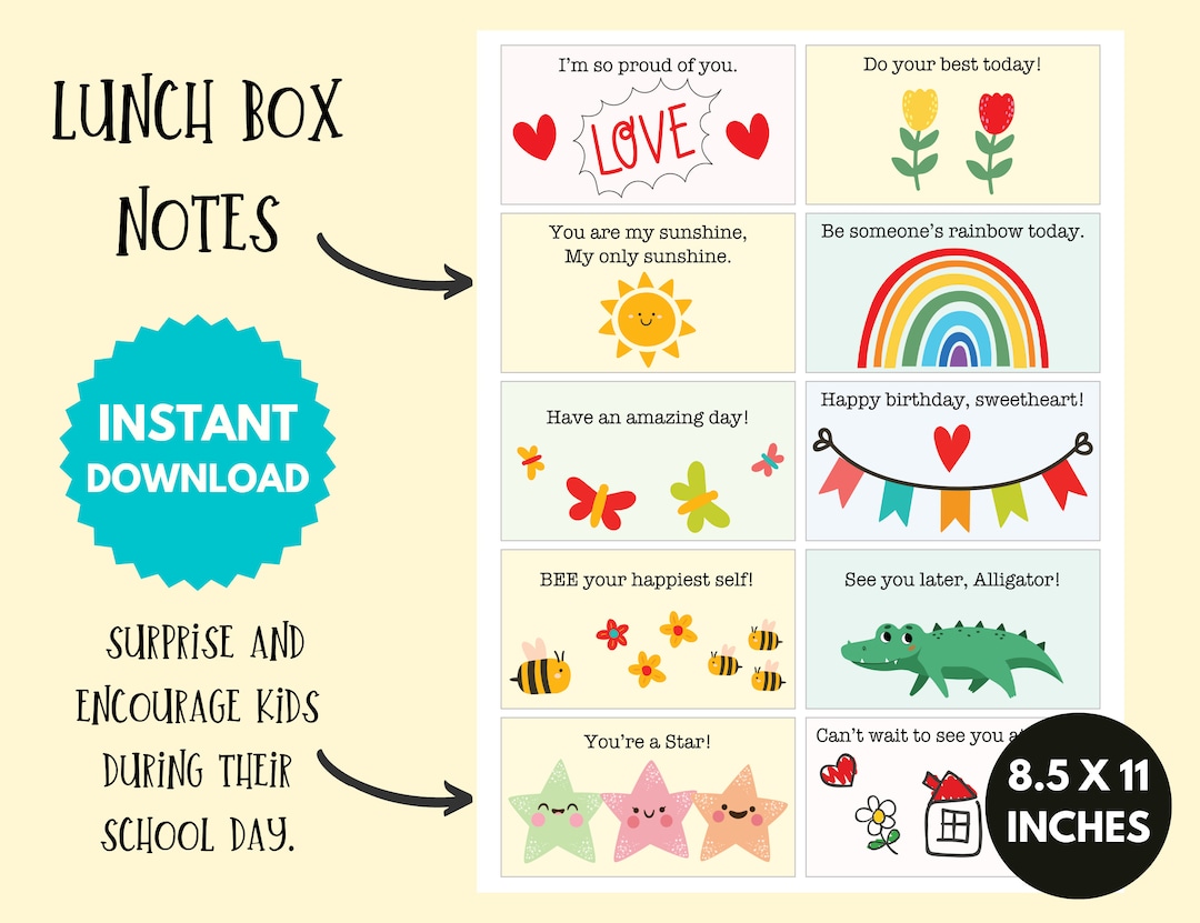 Printable Lunch Box Notes, Lunch Box Notes, Notes for Kids ...