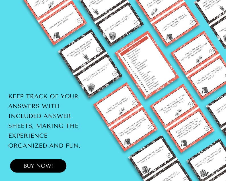 Classic Movies Trivia Cards Set, Trivia Game Printable, Trivia Night ...