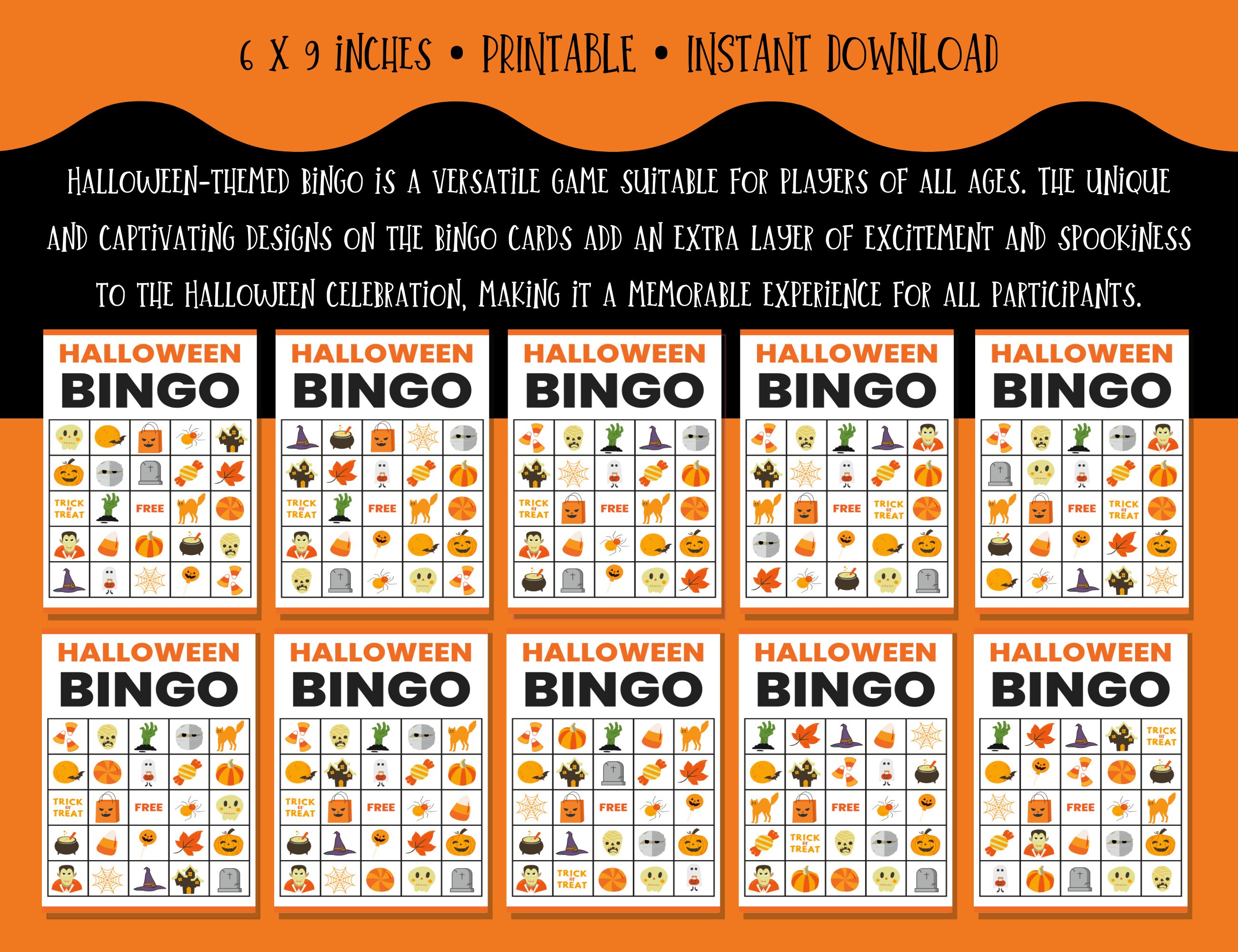 Halloween Bingo Cards, Printable Holiday Classroom Party Game, Spooky ...