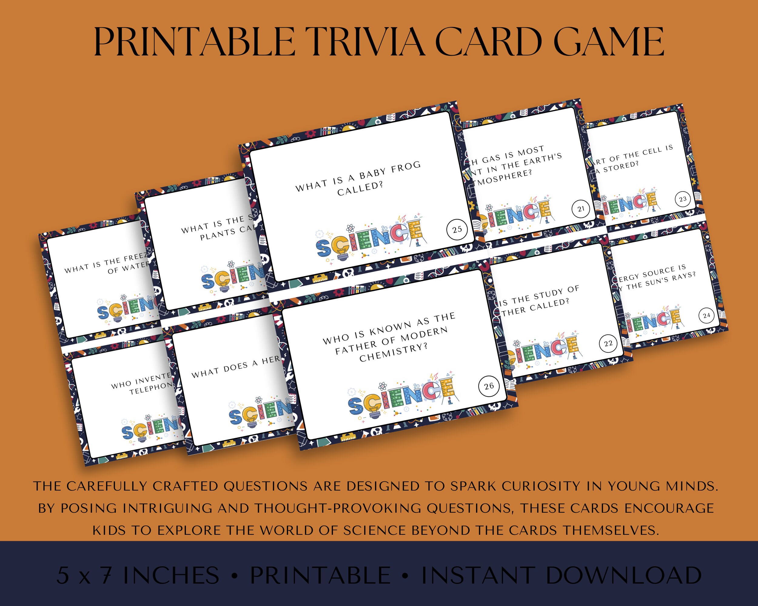 Science Trivia Cards Set, Trivia Game Printable, Trivia Night, Question ...