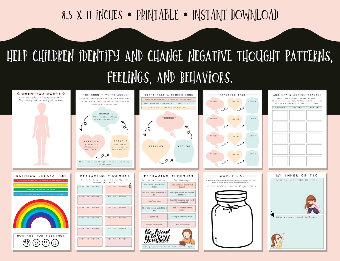 CBT Worksheets for Kids Bundle, Mental Health Printable Cbt Activity ...