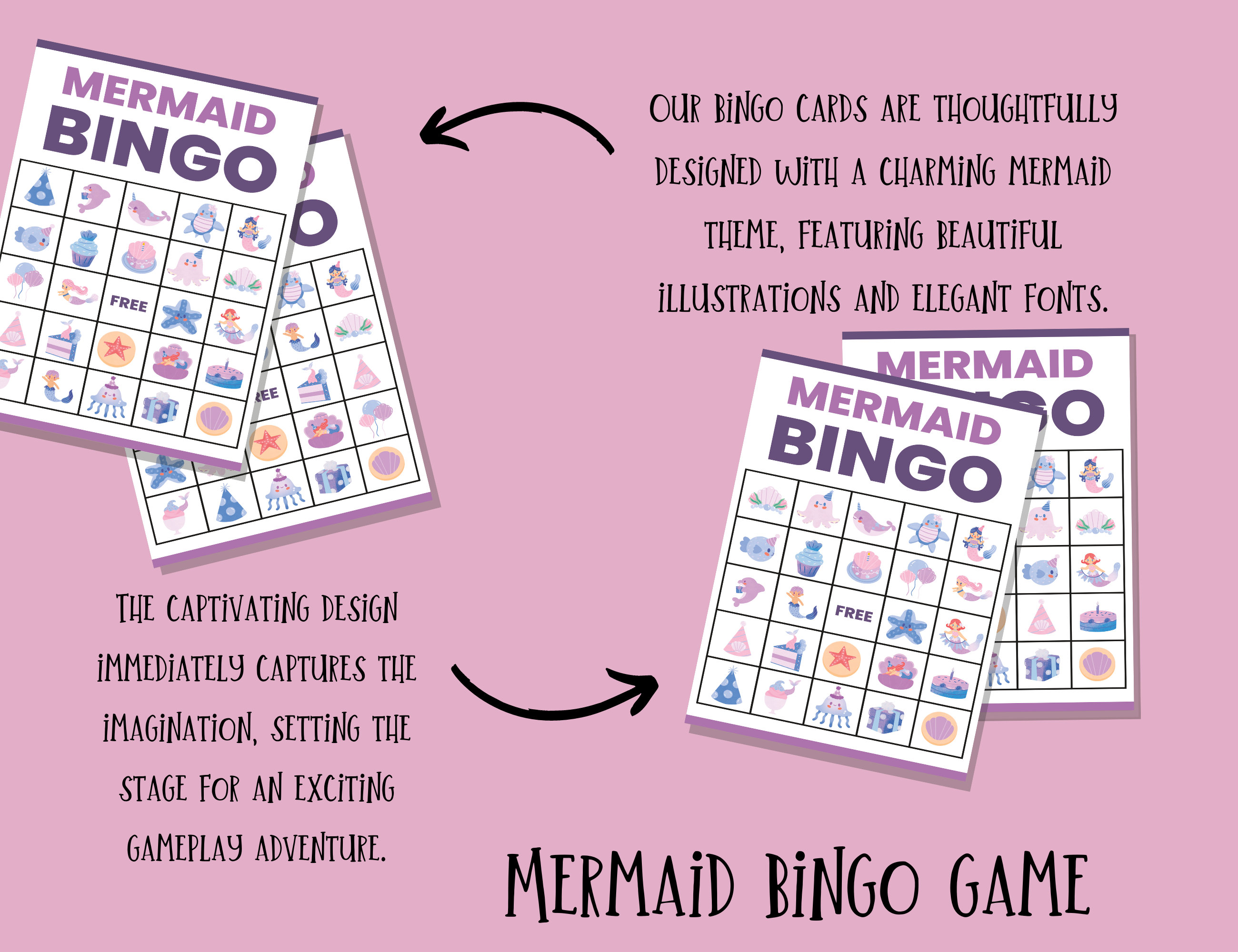 Mermaid Bingo Cards, Printable Under the Sea Party Game, Fun Ocean ...