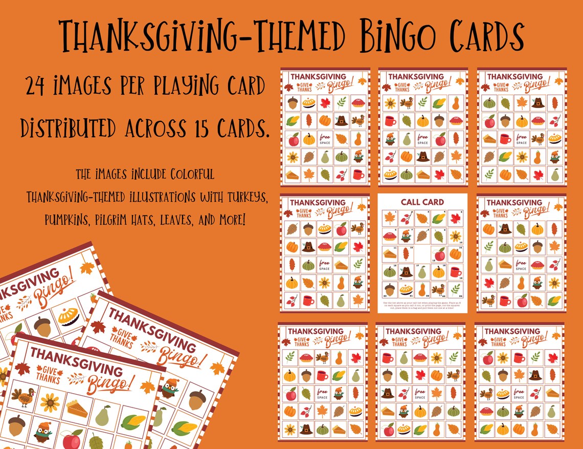 Printable Thanksgiving Bingo Cards, Festive Holiday Party Game, Fall ...