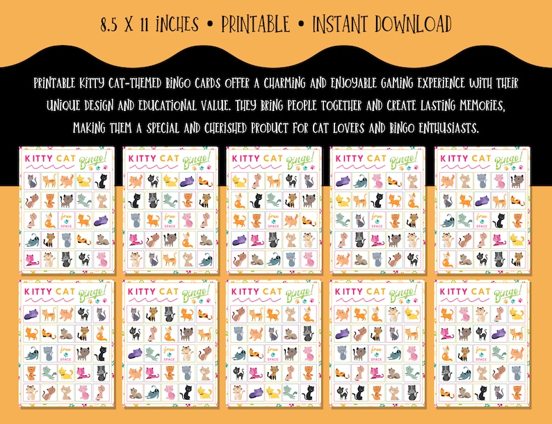Kitty Cat Bingo Cards, Purrfectly Fun Kitten Activities Gift, Birthday ...