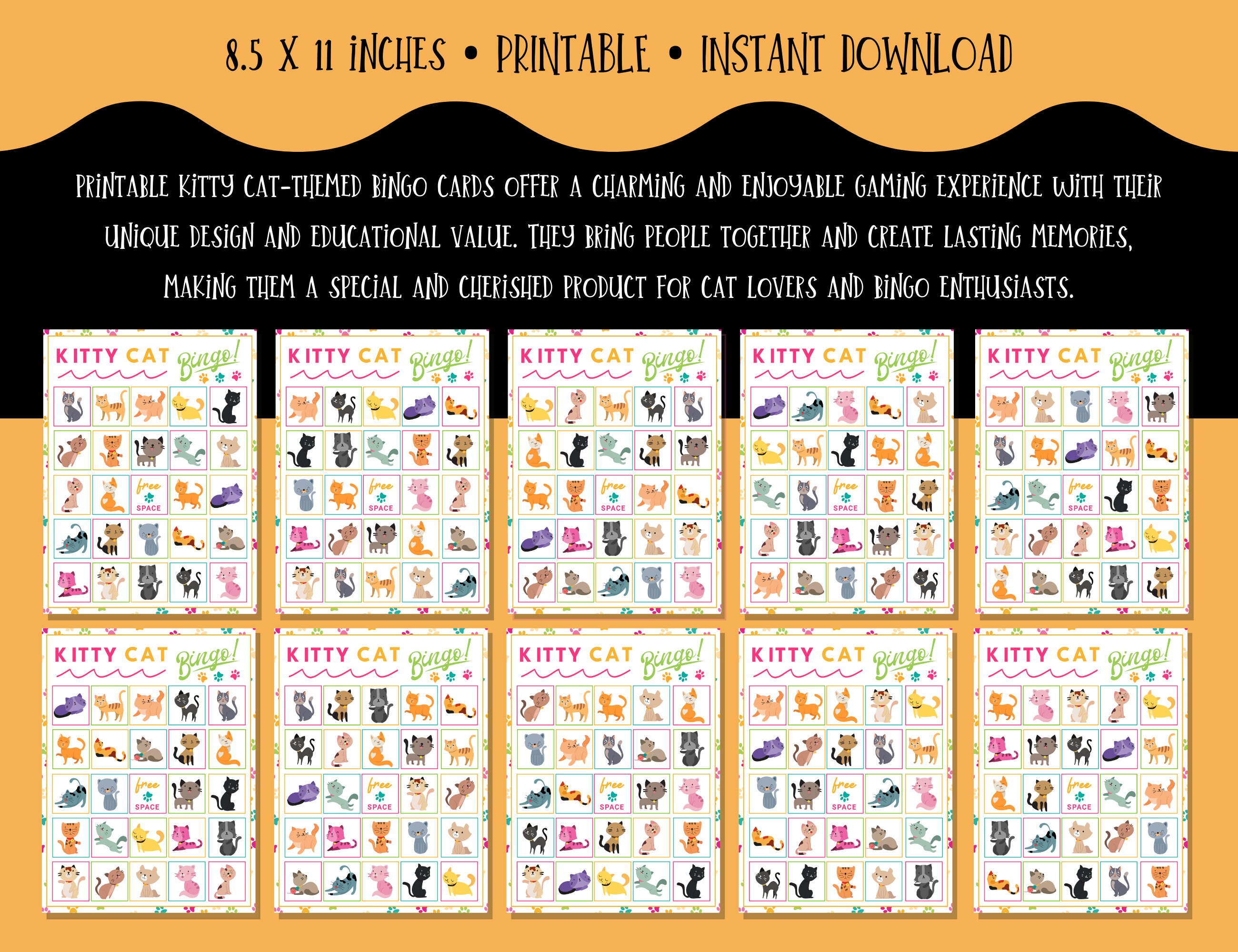Kitty Cat Bingo Cards, Purrfectly Fun Kitten Activities Gift, Birthday ...
