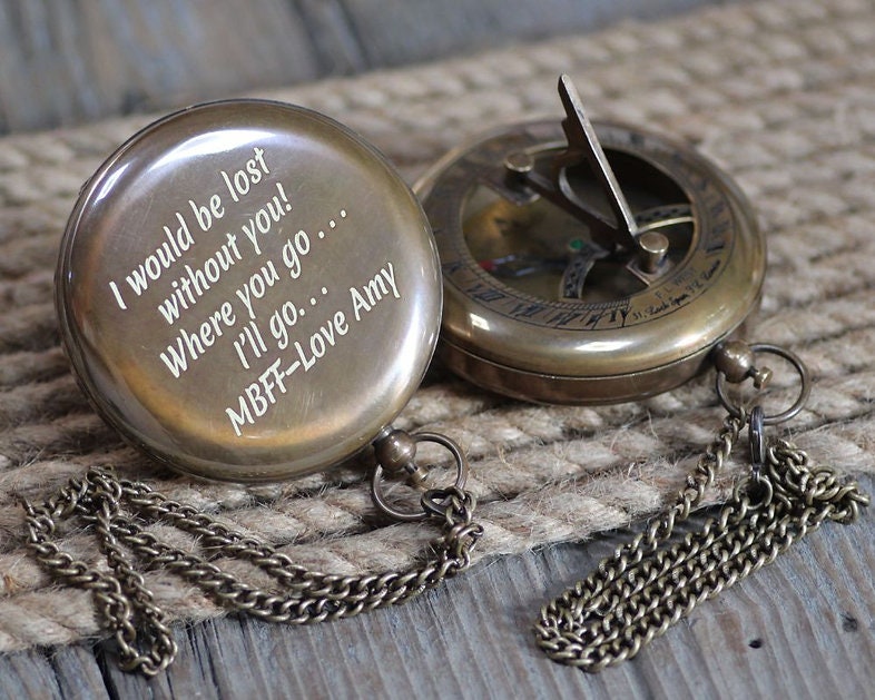 Personalized Compass With Engraved Hardwood Box Custom - Etsy