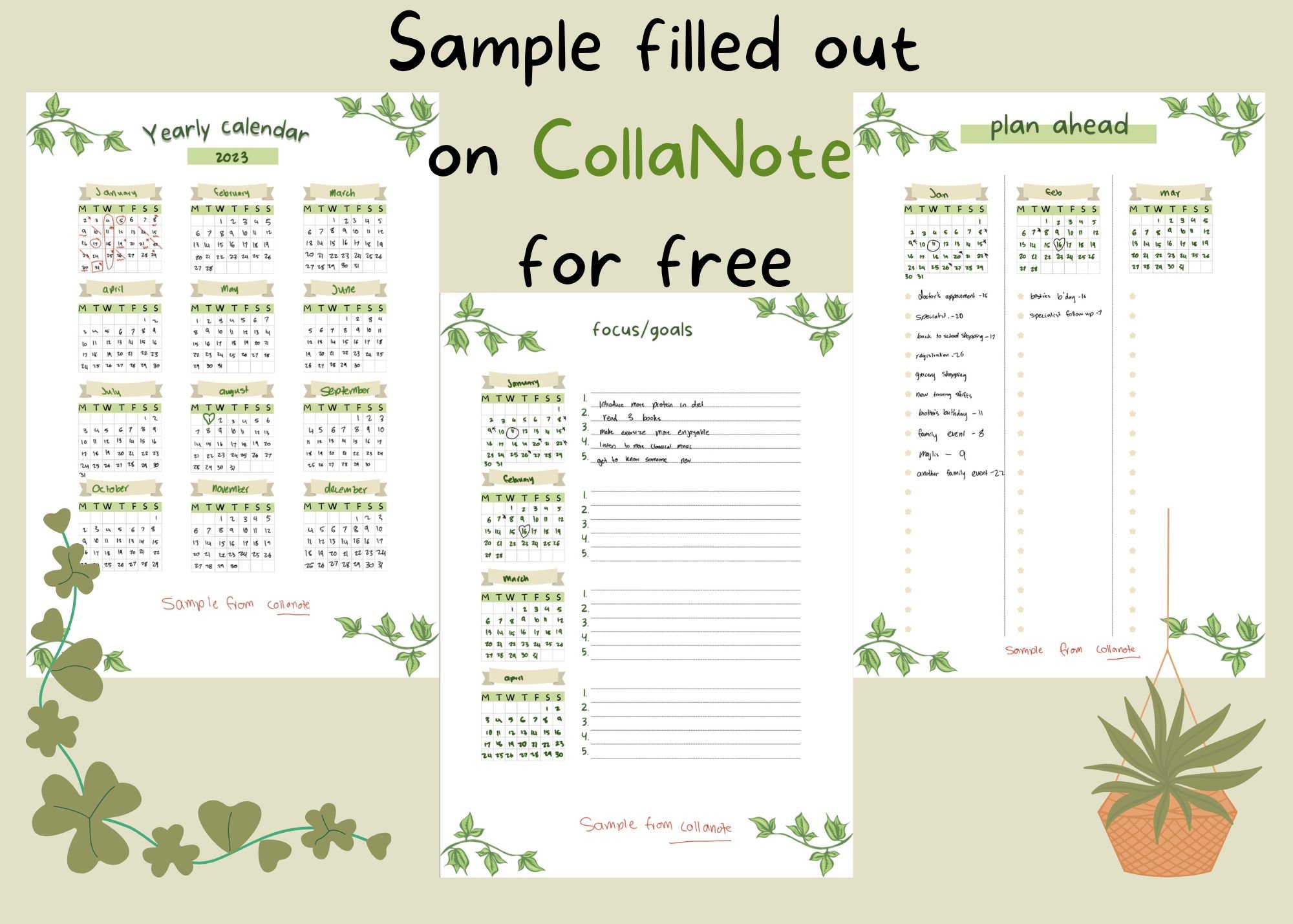 Digital Printable Undated Yearly/monthly Calendar, Earthy Theme, Four ...