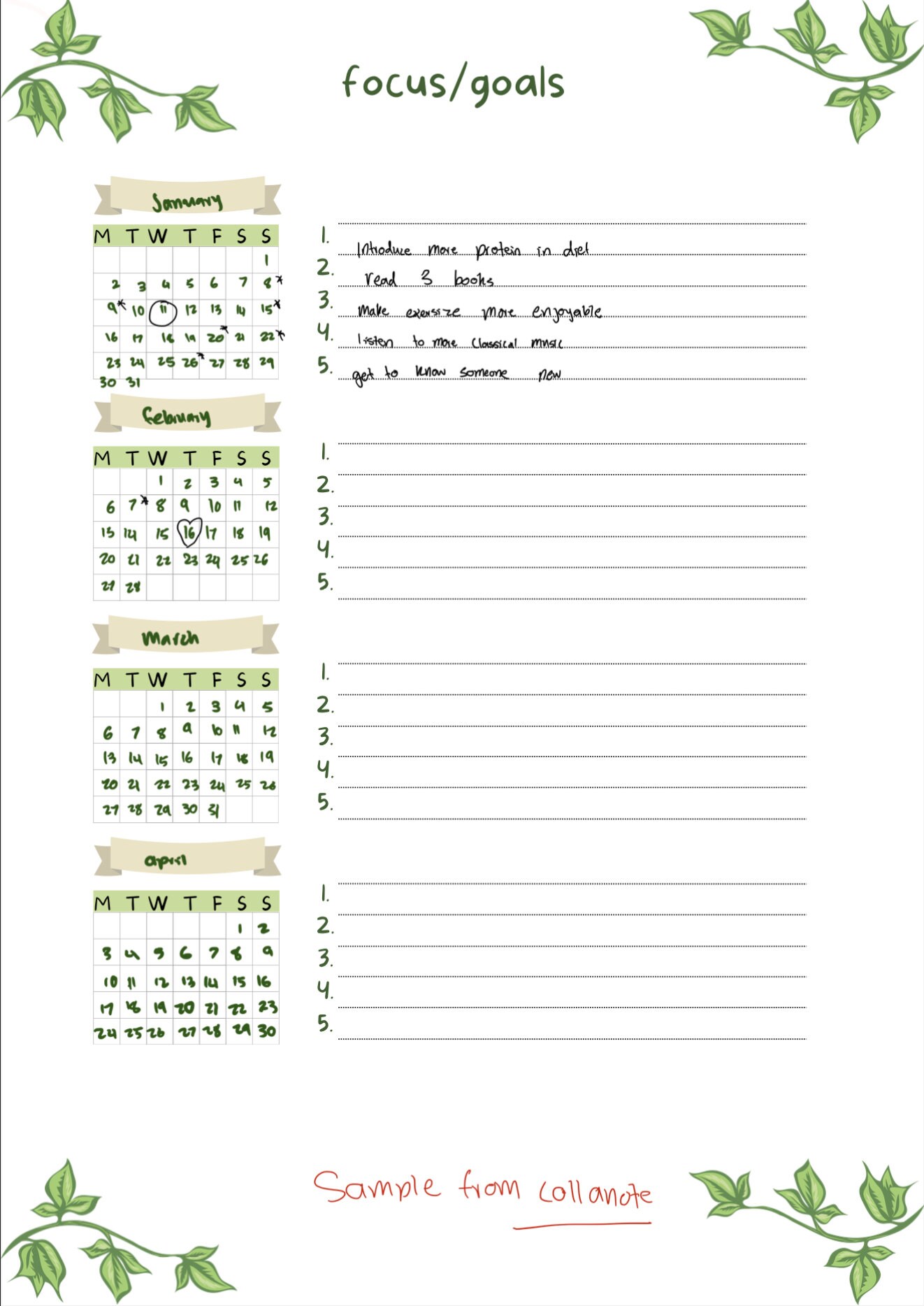 Digital Printable Undated Yearly/monthly Calendar, Earthy Theme, Four ...