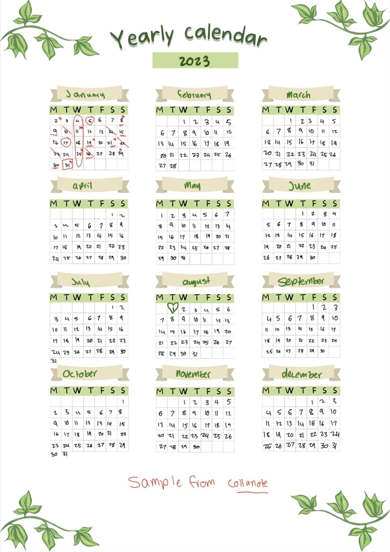 Digital Printable Undated Yearly/monthly Calendar, Earthy Theme, Four ...