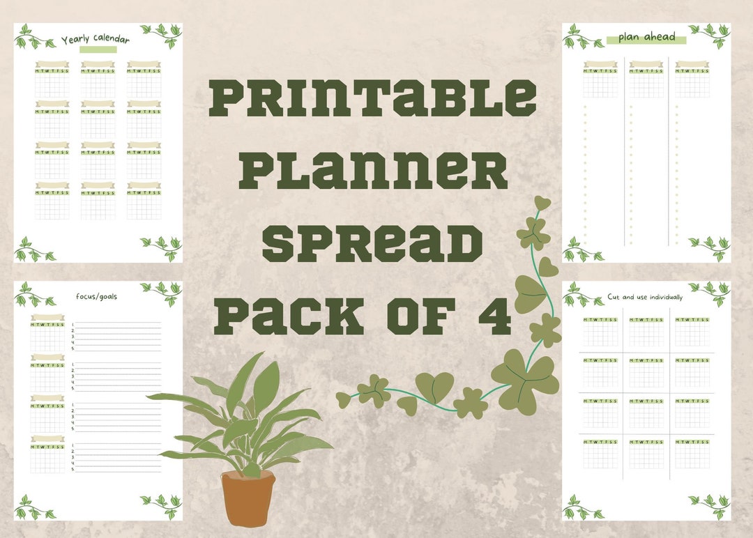 Digital Printable Undated Yearly/monthly Calendar, Earthy Theme, Four ...