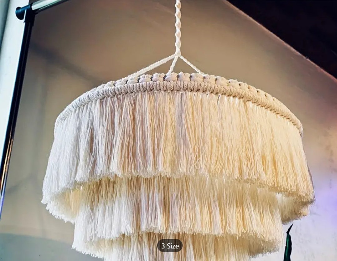 Boho Fringe Chandelier , Cotton Pendant Light, Fringe Light Fixture ...