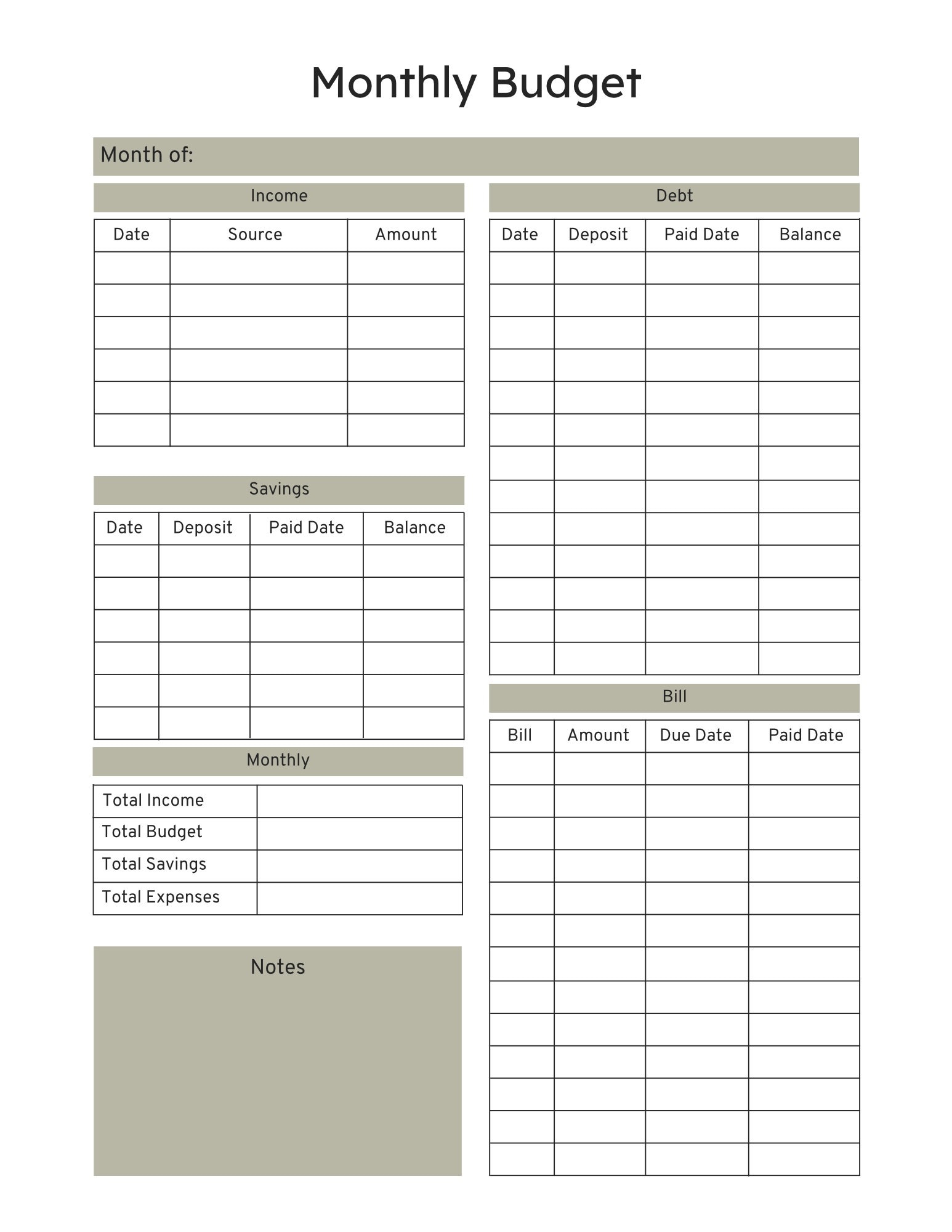 Minimal Monthly Budget Sheet - Etsy