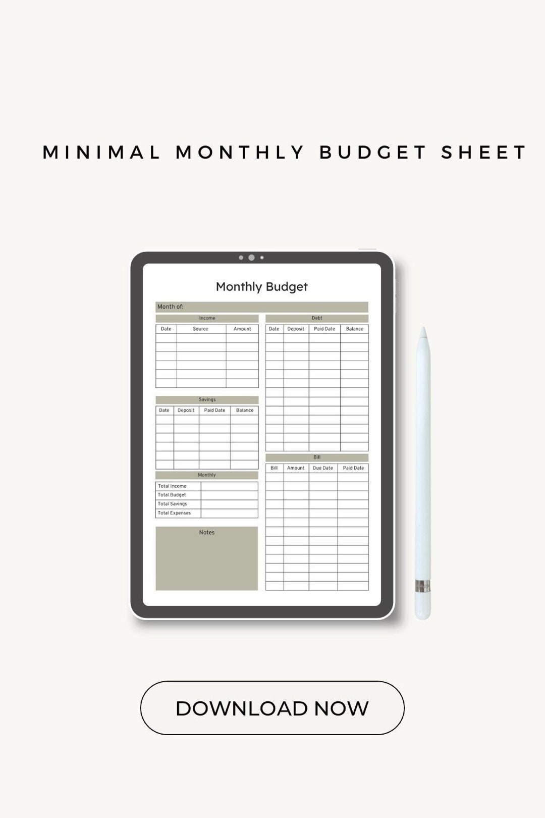 Minimal Monthly Budget Sheet - Etsy