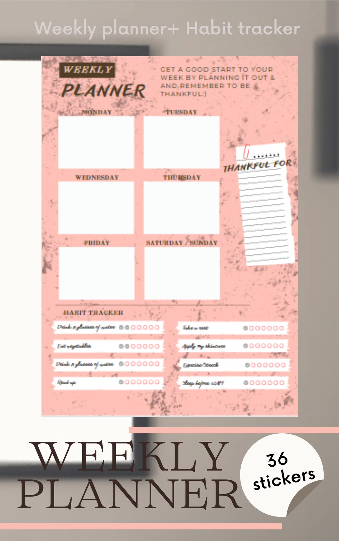 Pink Cheeky Weekly Planner Habit Tracker Thankful Sticker - Etsy