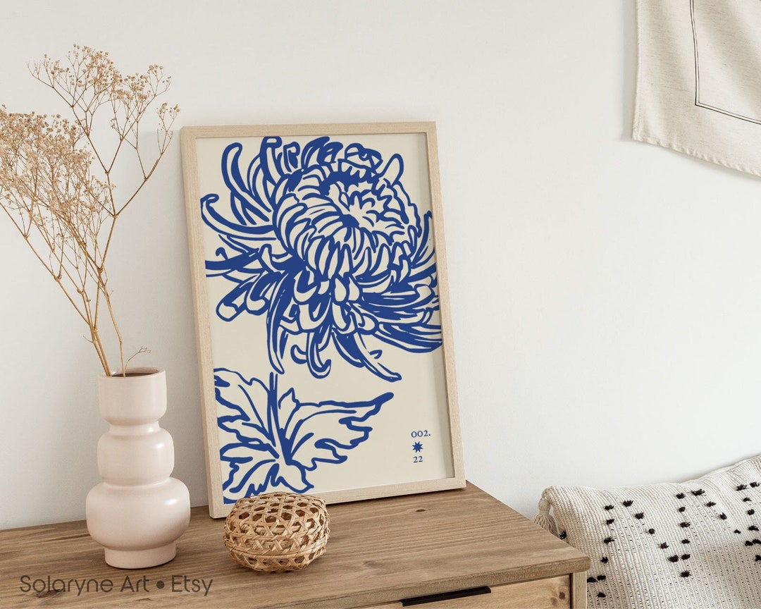 Blue Peony Art Print | Printable Peony Illustration | Modern Blue ...